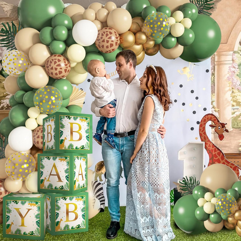 The Holiday Aisle® Safari Balloons Garland Arch Kit with 4Pcs Sage Green,Party Supplies | Wayfair